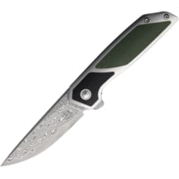 Begg Knives Diamici 3in Damascus Knife w/ Black/Green Micarta Inlay ...