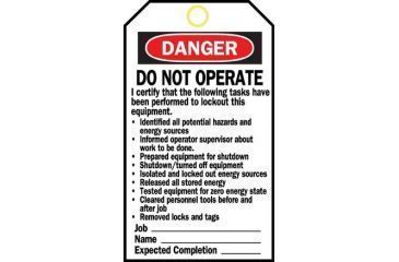 Brady Heavy-Duty Lockout Tags, Brady 65502 Lockout Tag With White ...