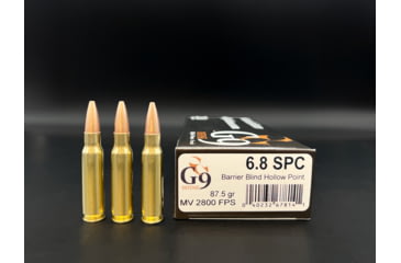 G9 Defense 6.8 SPC 87.5 Grain Barrier Blind Hollow Point Brass Cased Rifle Ammunition B-68SPC ...