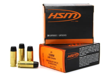 HSM Subsonic 10mm 240 Grain Hard Cast Lead Brass Cased Pistol ...