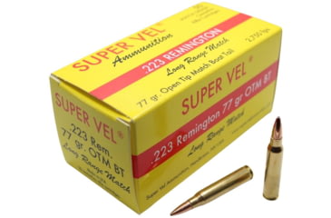 Super Vel Ammunition .223 Remington 77 grain Open Tip Match Brass Cased ...