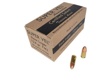 Super Vel Ammunition 9mm Luger 124 grain Full Metal Jacket Brass Cased ...