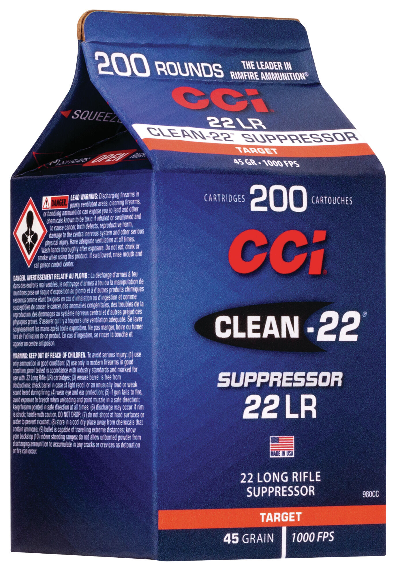 CCI Ammunition Clean-22 Suppressor .22 Long Rifle 45 Grain Lead Round ...