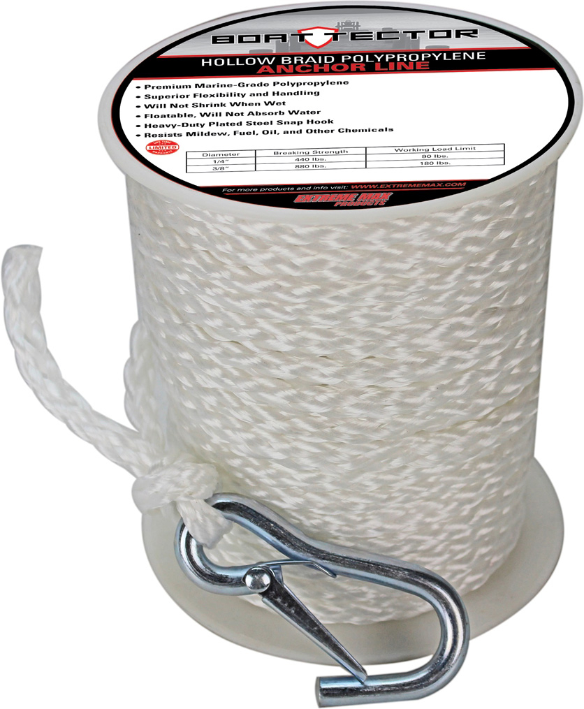 Extreme Max Boattector Hollow Braid Mfp Anchor Line With Snap Hook - 3 ...
