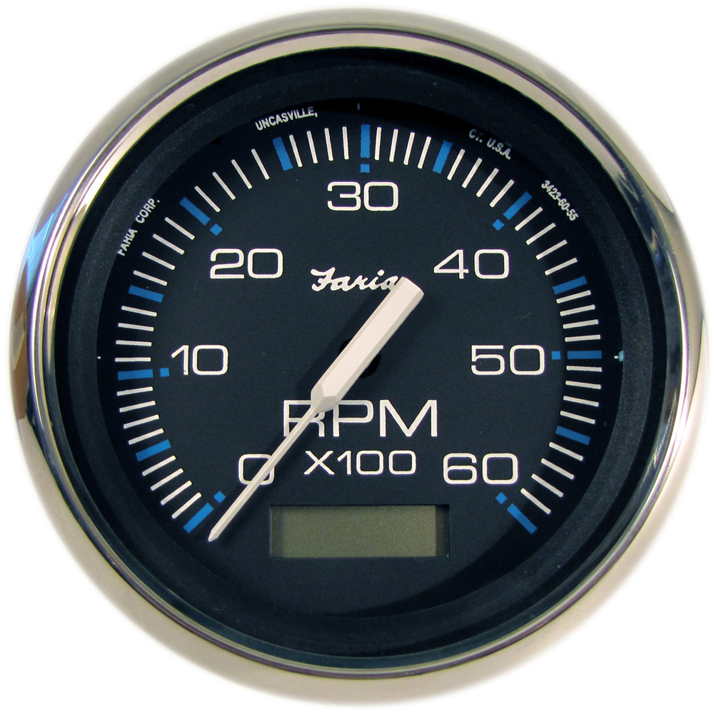 Faria Beede Instruments Chesapeake Black SS 4" Tachometer w/Hourmeter ...