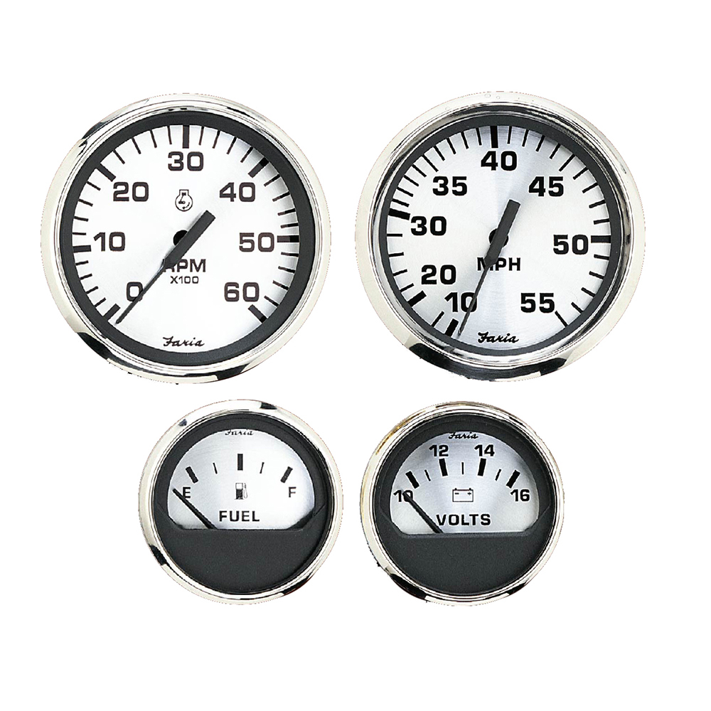 Faria Beede Instruments Spun Silver Gauges (4-Gauge Set) - Outboard ...