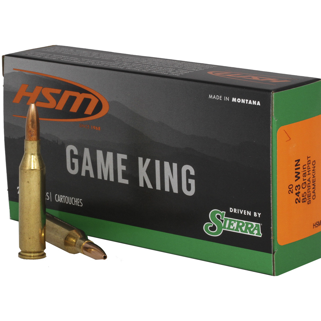 HSM Ammunition Game King .243 Winchester 85 Grain Sierra Gameking Brass Cased Centerfire Rifle ...
