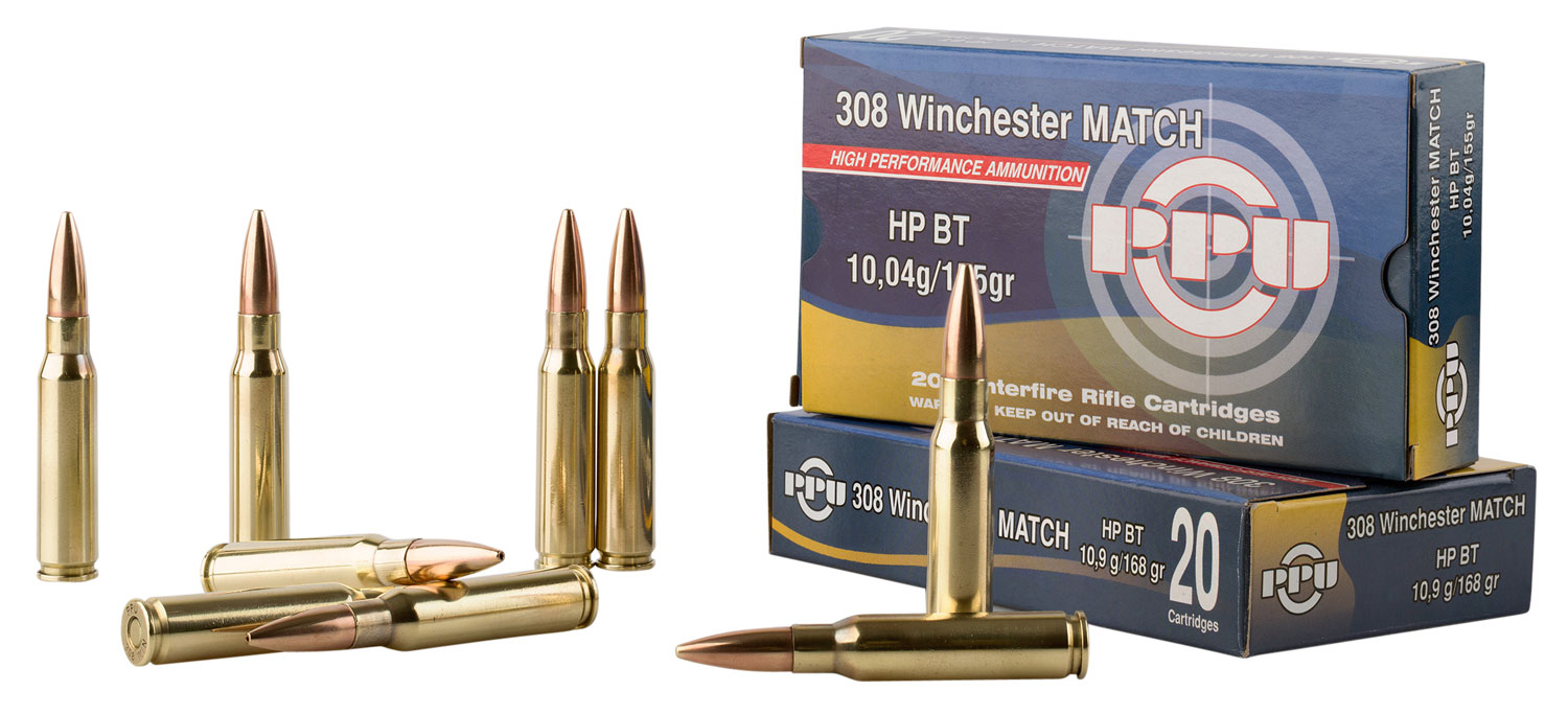 PPU Match .308 Winchester 168 Grain Hollow Point Boat Tail Rifle ...