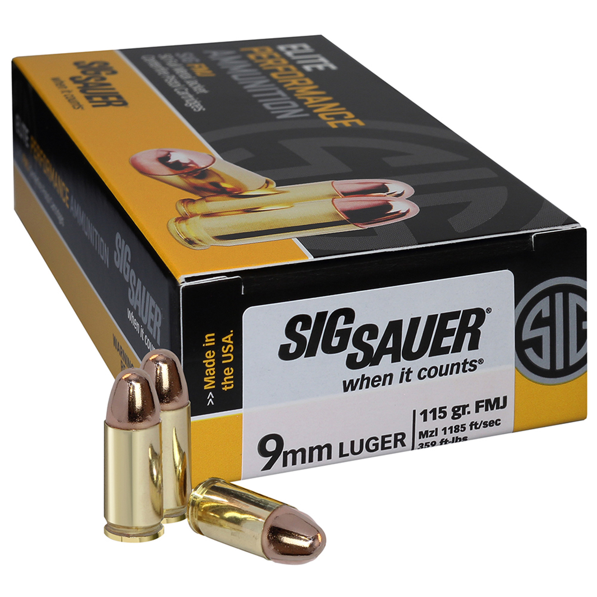 SIG SAUER Elite Ball 9mm 115gr FMJ Ammunition E9MMB1-50 Review - The ...