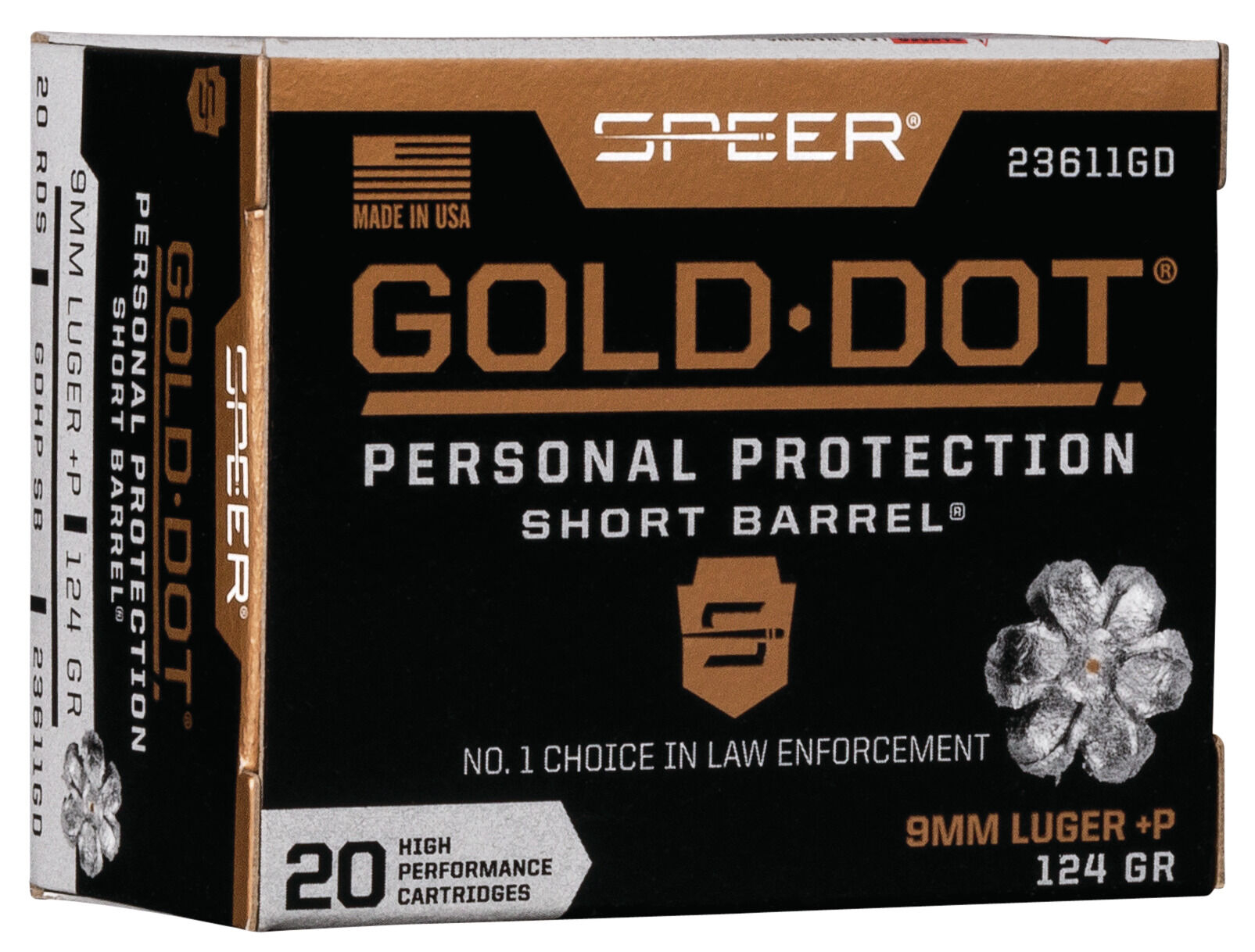 Speer Gold Dot 9mm +P 124 Grain Hollow Point Pistol Ammunition 23611GD ...
