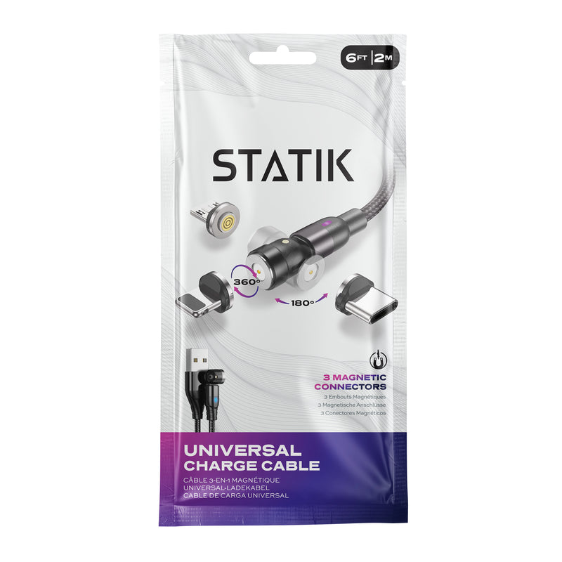 Statik 360 Universal Charge Cable w/ 3 Rotating Magnetic Connectors 6ft ...