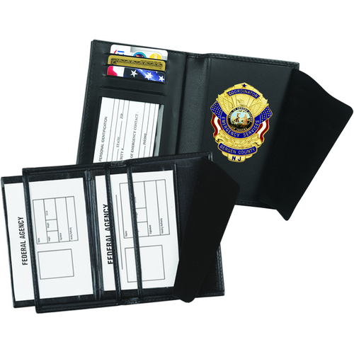 Leather Double ID Badge Holder with Credit Card Slots and License ...