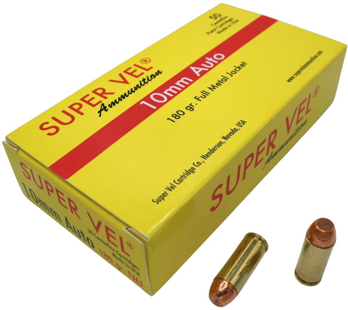 Super Vel Ammunition 10mm 180 grain FMJ Brass Cased Pistol Ammunition ...