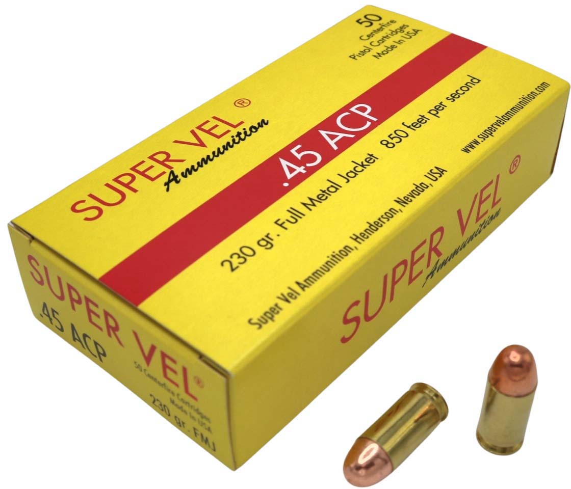 Super Vel Ammunition 45 ACP 230 grain Full Metal Jacket Brass Cased ...