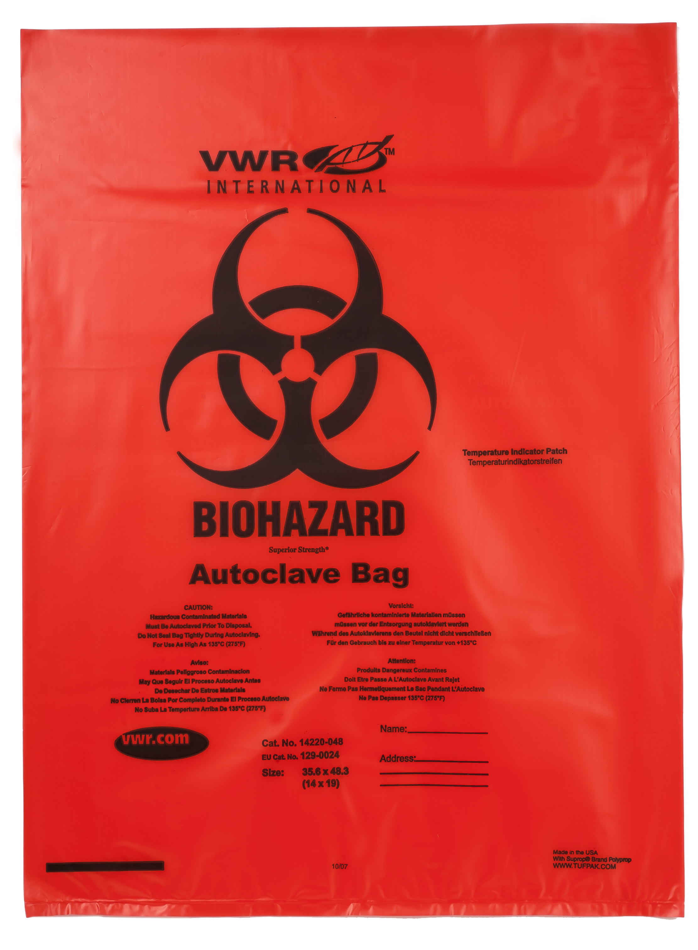 Tufpak Autoclavable Biohazard Bags, Double Thick 14220-082, Case of 250 ...