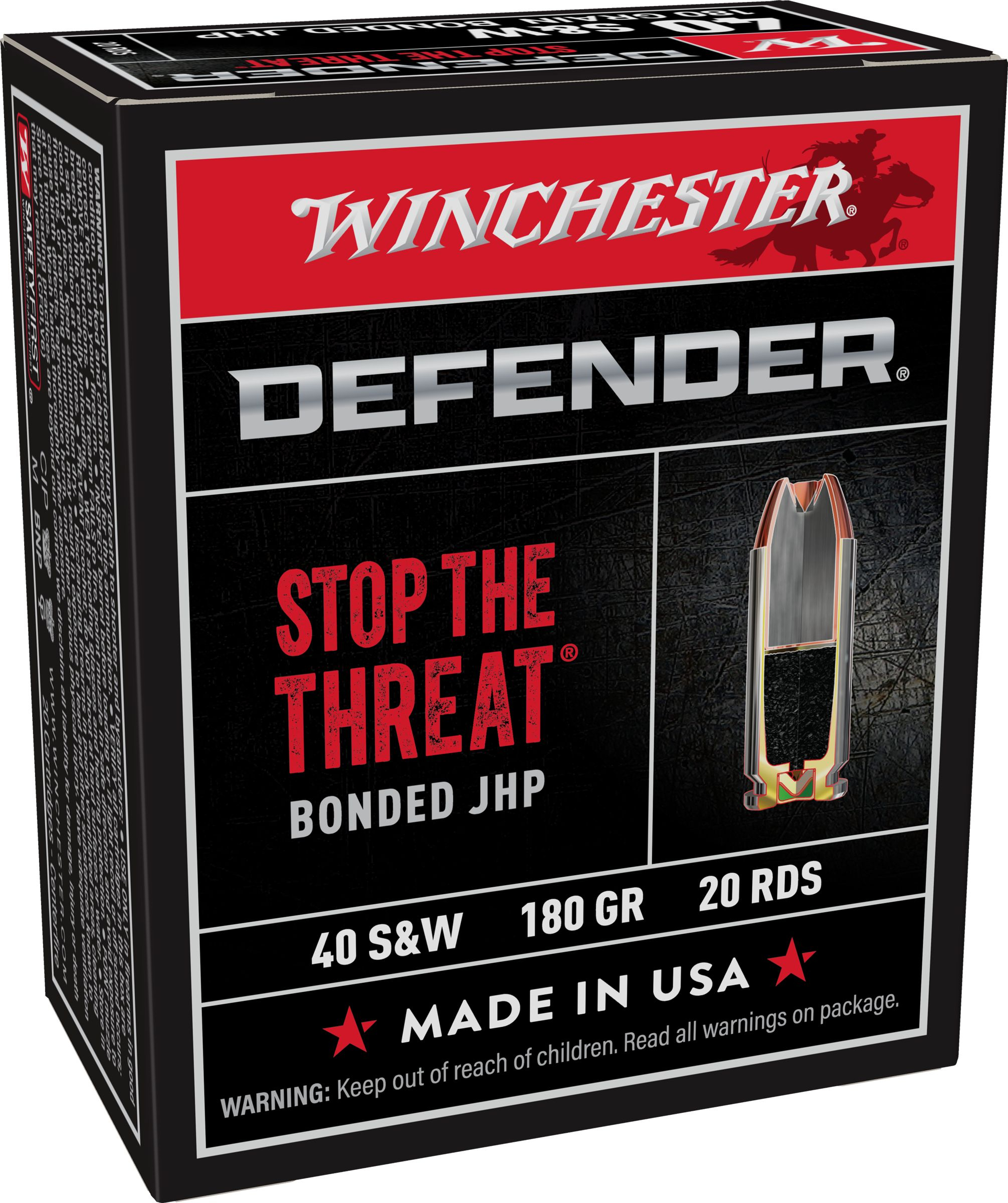 Winchester Defender Handgun .40 S&W 180 grain Bonded JHP Ammunition ...