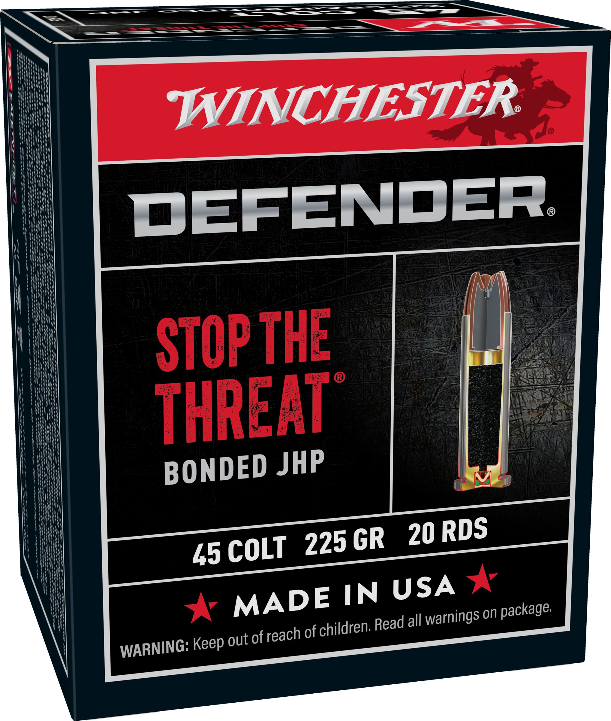 Winchester Defender Handgun .45 Colt 225gr JHP Ammunition S45CPDB ...